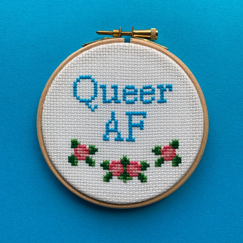 Swear Word Cross Stitch Queer Af Cross Stitch Kit Fun Etsy