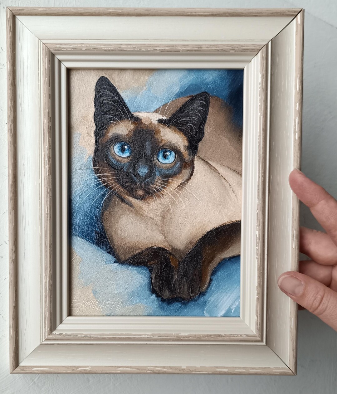 Siamese Cat Oil Original Painting Framed Portrait Art 5.1*7" - Etsy
