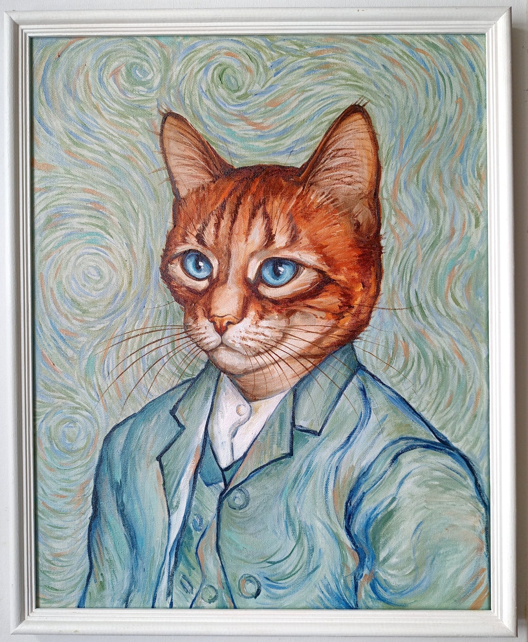 Vincent Van Gogh Cat Portrait Oil Original Painting 15.719.7 - Etsy