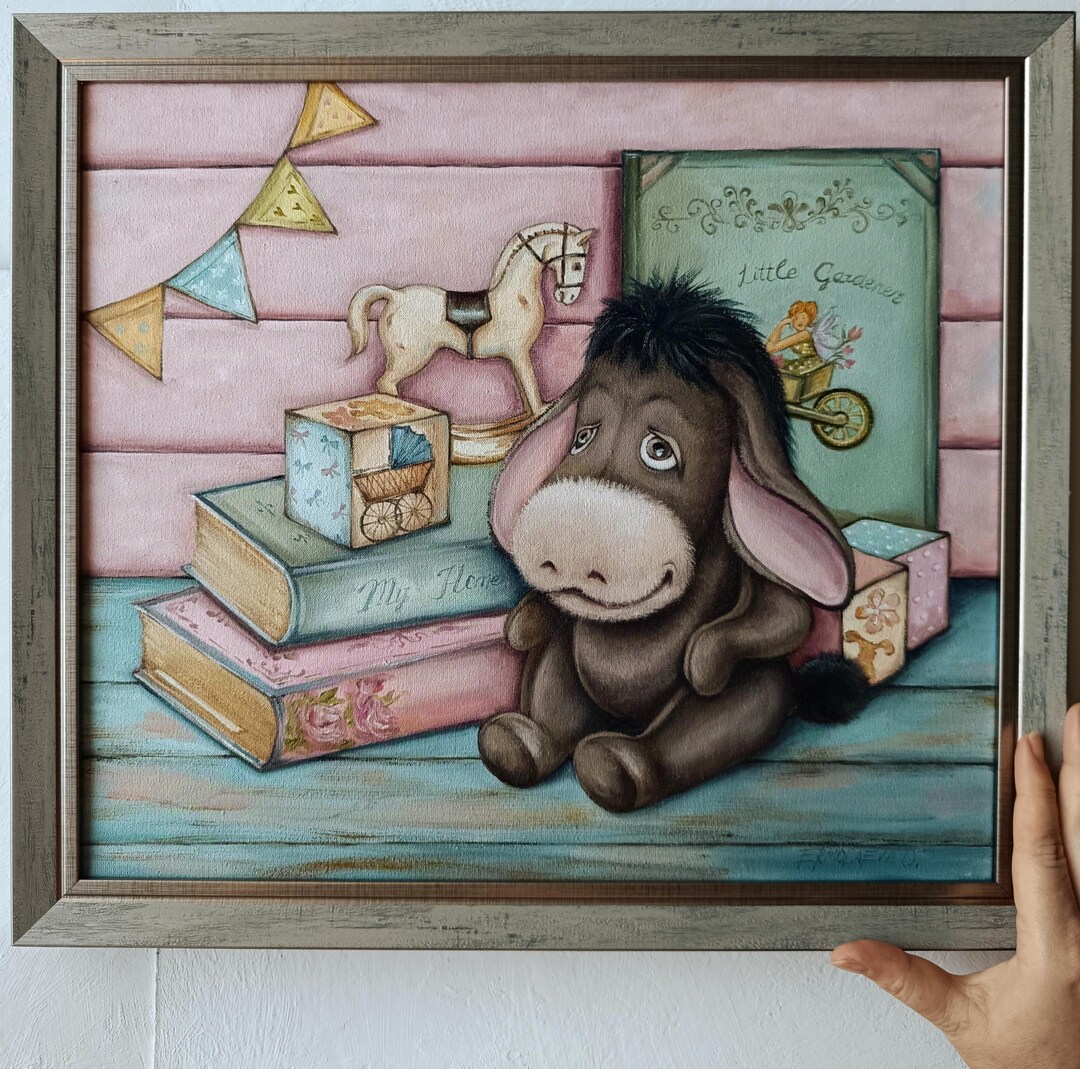 Donkey Eeyore Eeyore Oil Painting Original Artwork on Canvas 13.8x15.7 ...