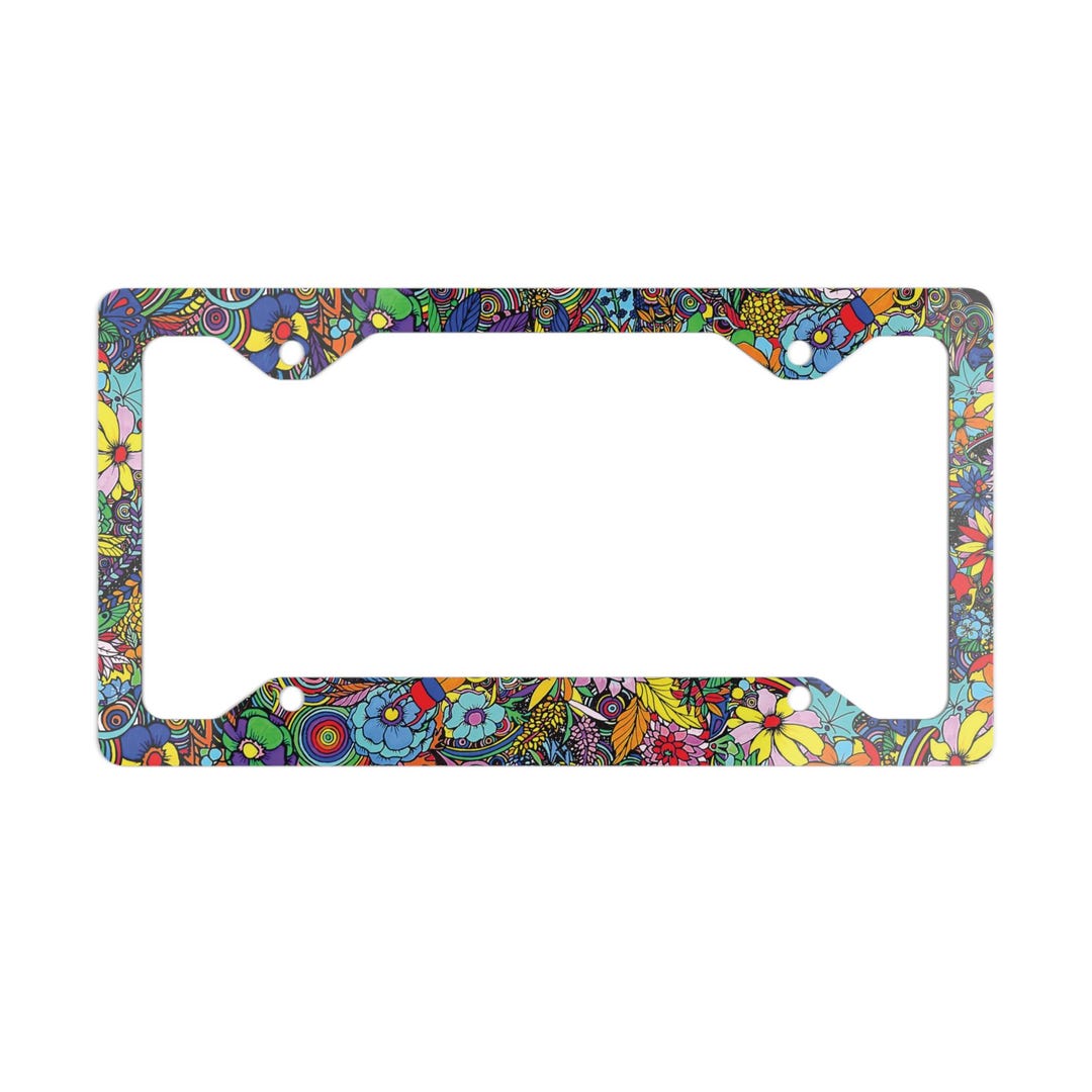 Floral License Plate Frame, Colorful Flower Car Accessory, Metal Auto ...