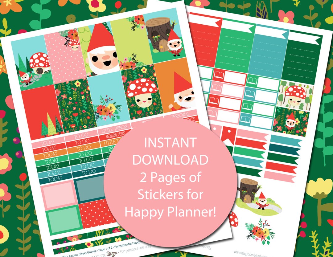 Gnome Sweet Gnome Happy Planner Stickers Gnomes Stickers Printable 2 ...