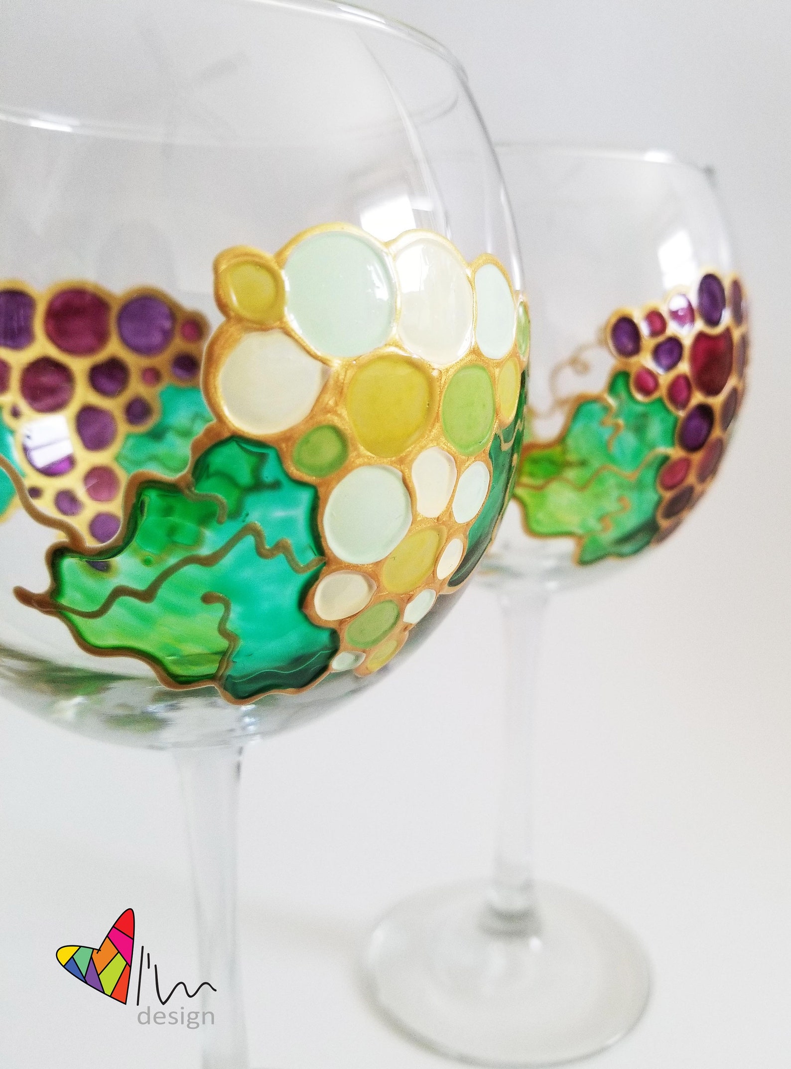 Copas de vino juego de 2 copas de vino grandes pintadas a - Etsy España