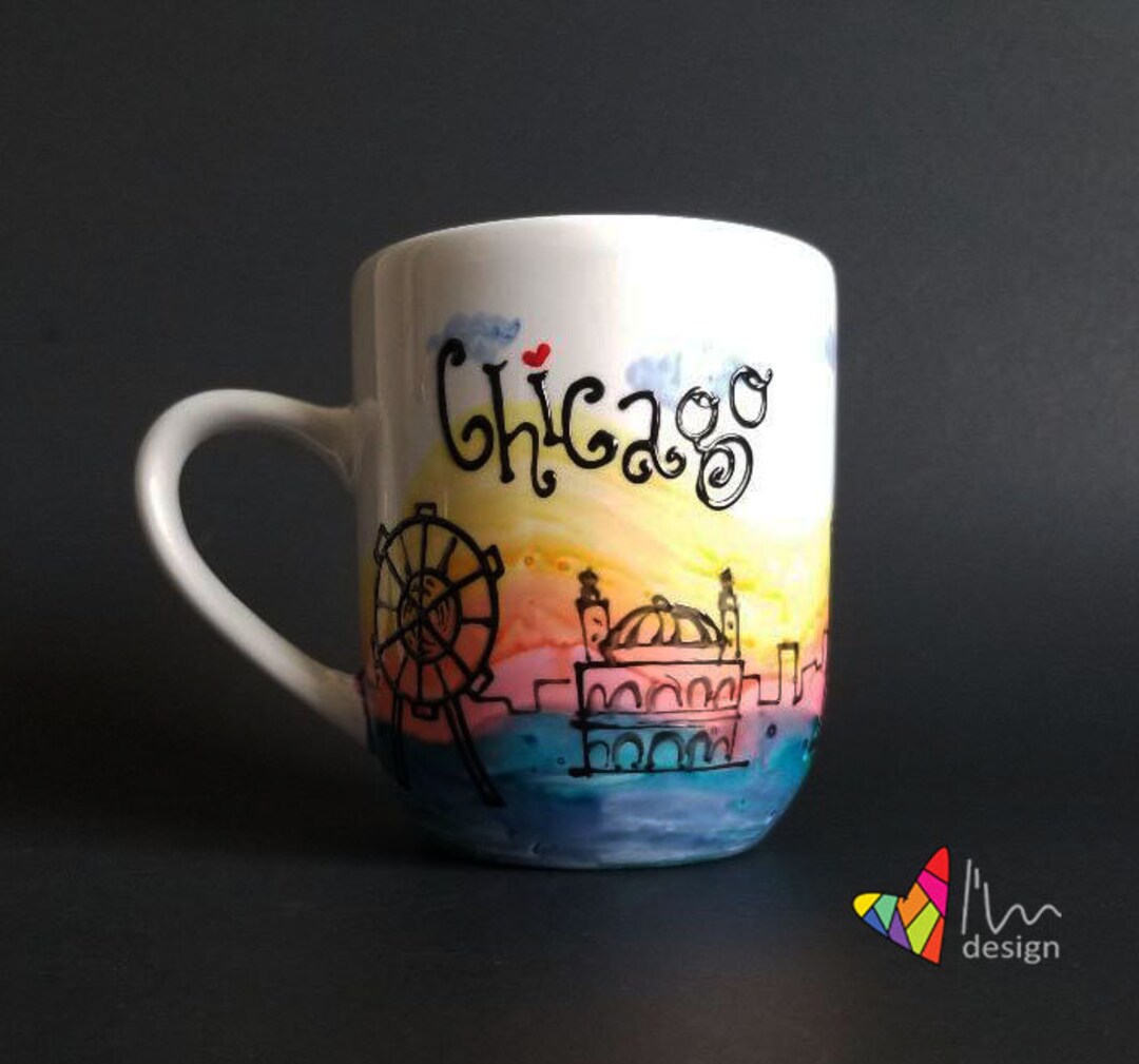Chicago Coffee Mugchicago Souvenir Chicago Mug Hand Painted - Etsy