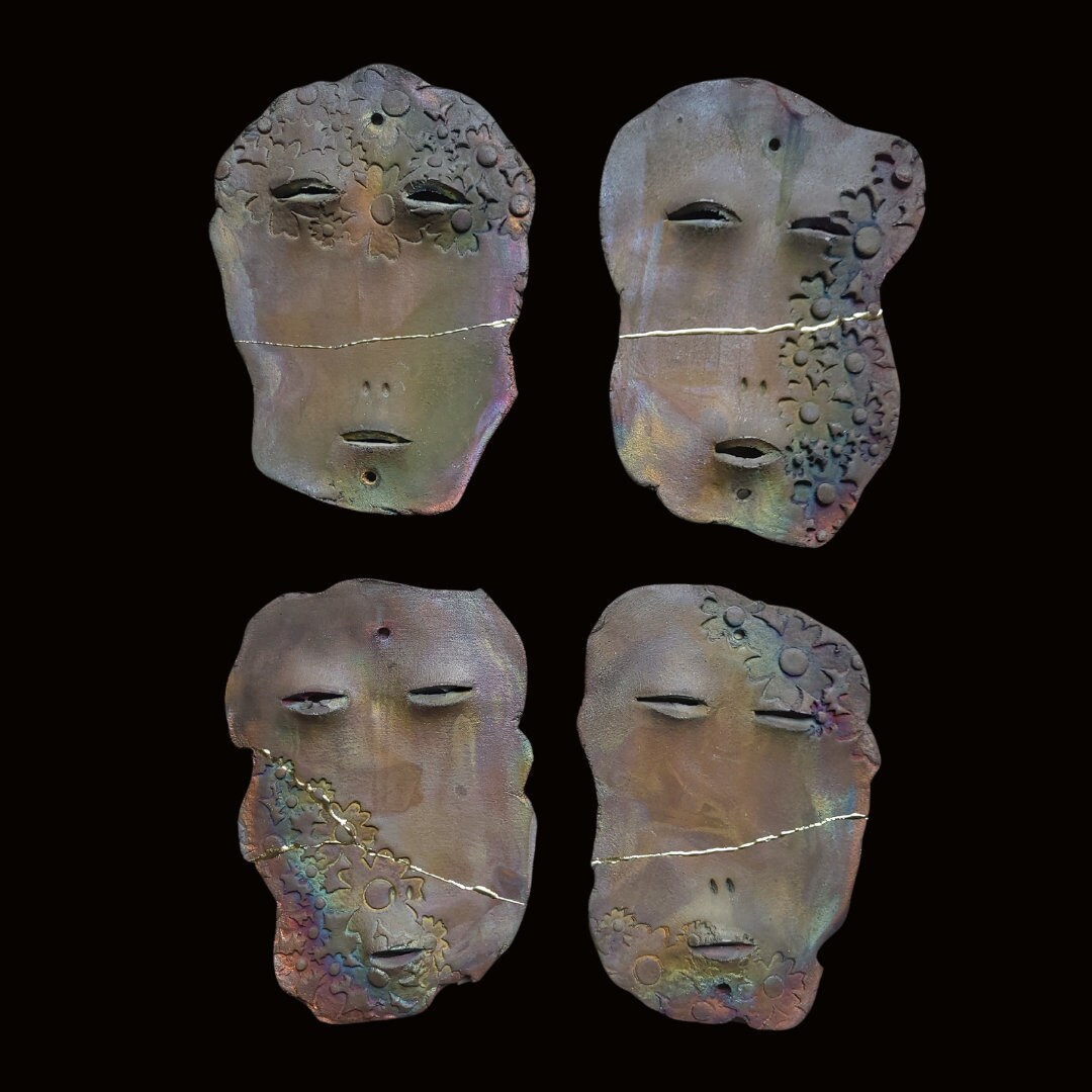 Kintsugi Raku Pottery Wall Art - Set of 4 Masks - the Beauty of ...