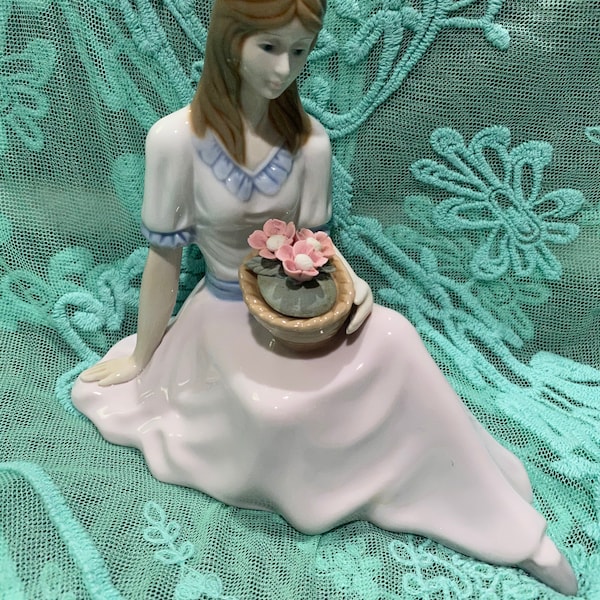 Porcelain Girl With Flower Basket Figurine - Etsy
