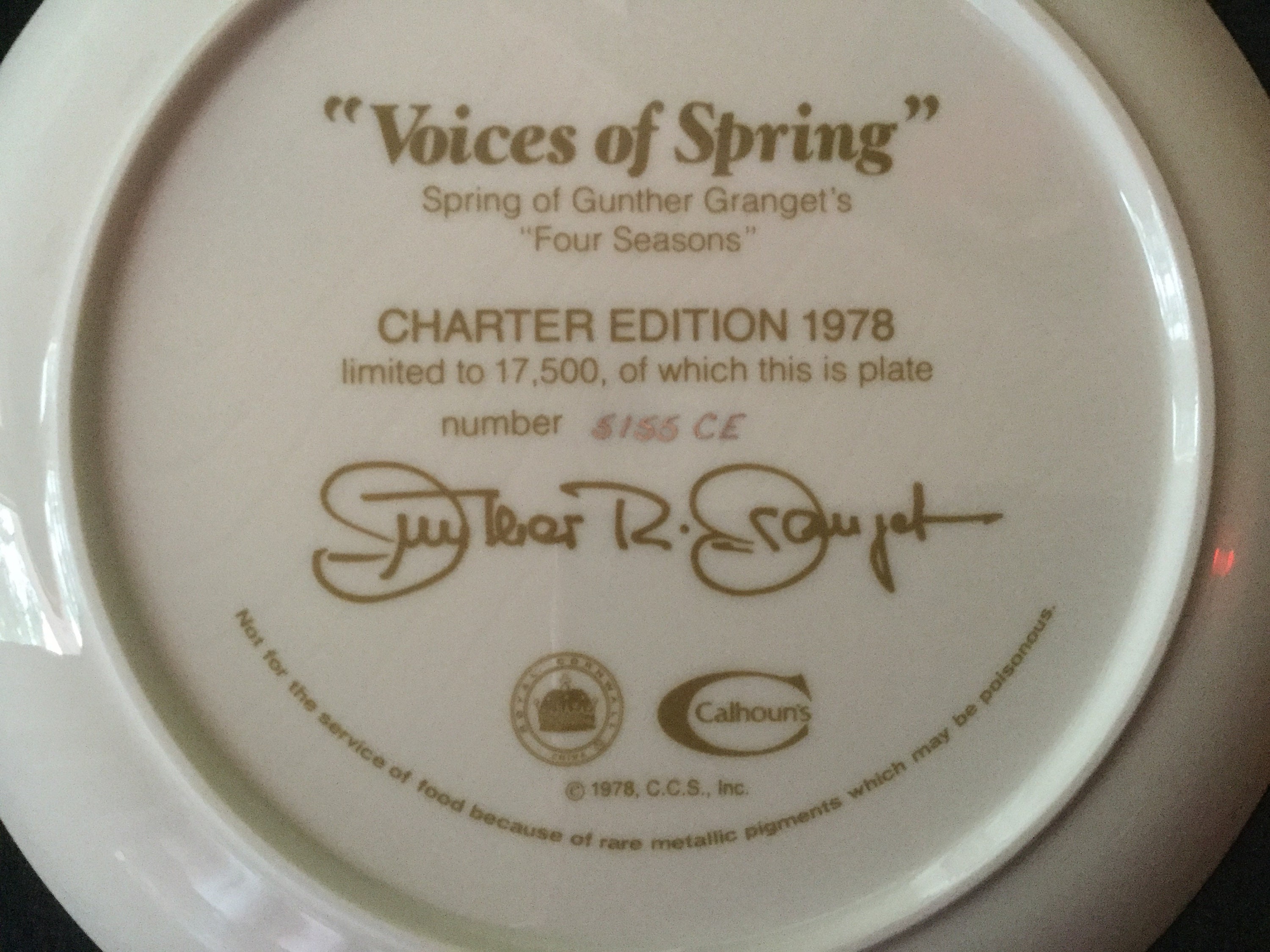Collector Plate by Gunther Granget's 1978 Four Seasons Series voices of ...