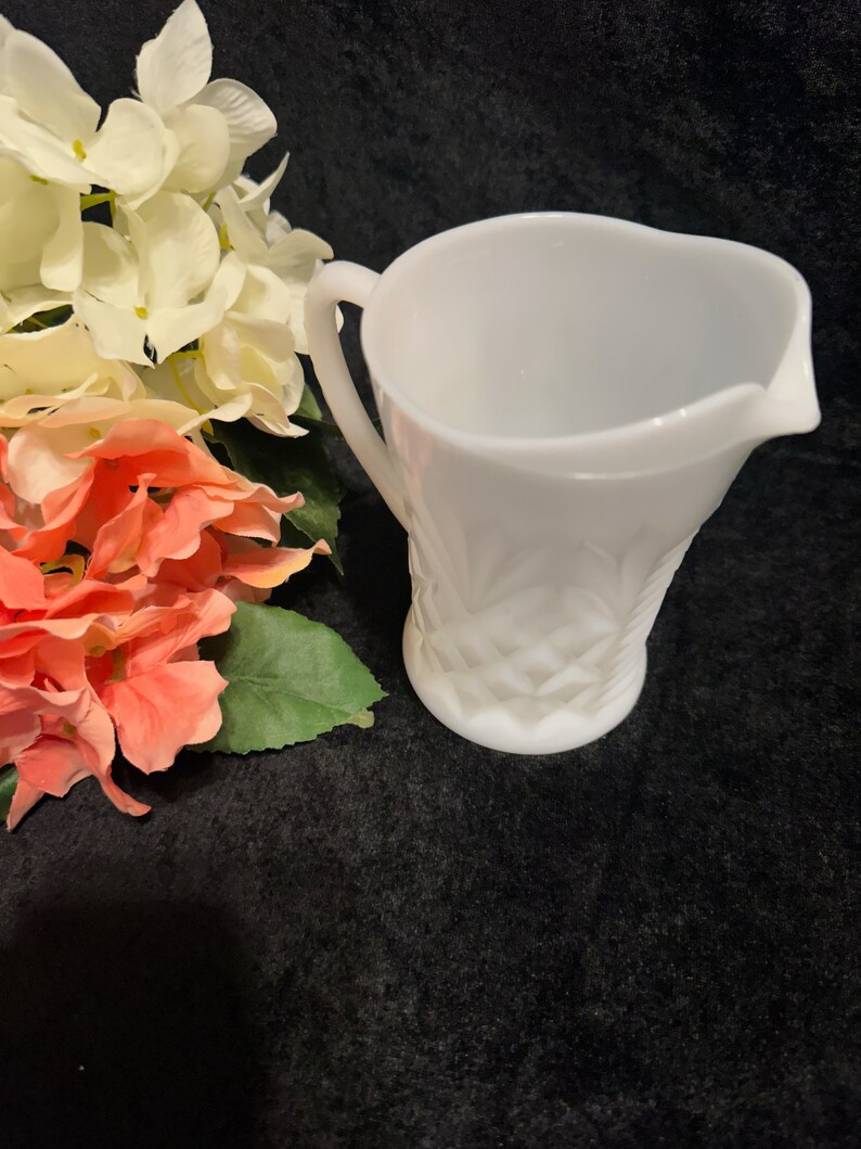 Vintage Milk Glass Creamer Pineapple Diamond Cut Pattern - Etsy