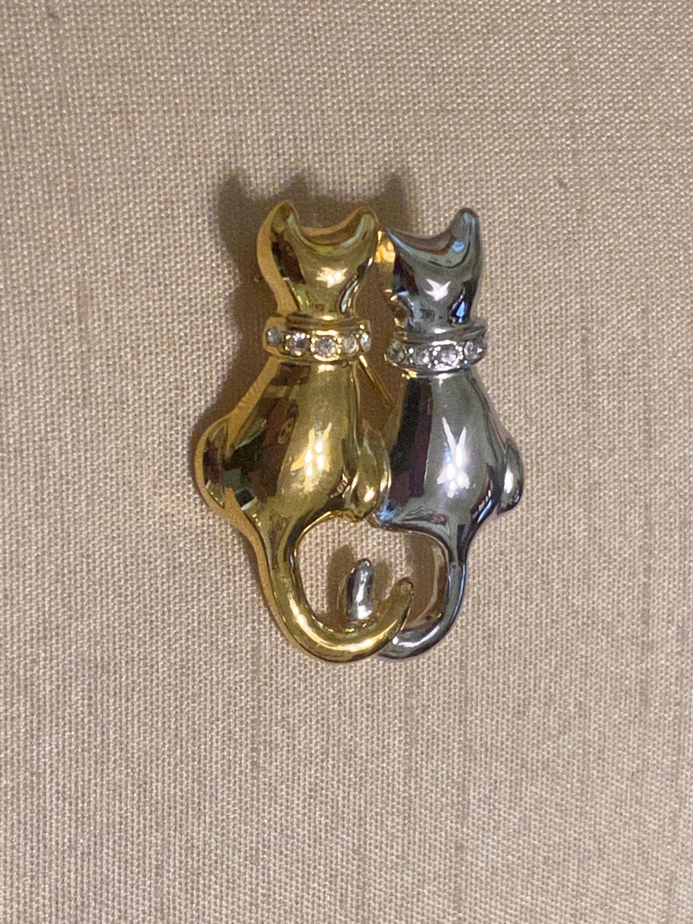 Cat Brooch Two Sitting Cats in Love Brooch With Rhinestone Collars ...