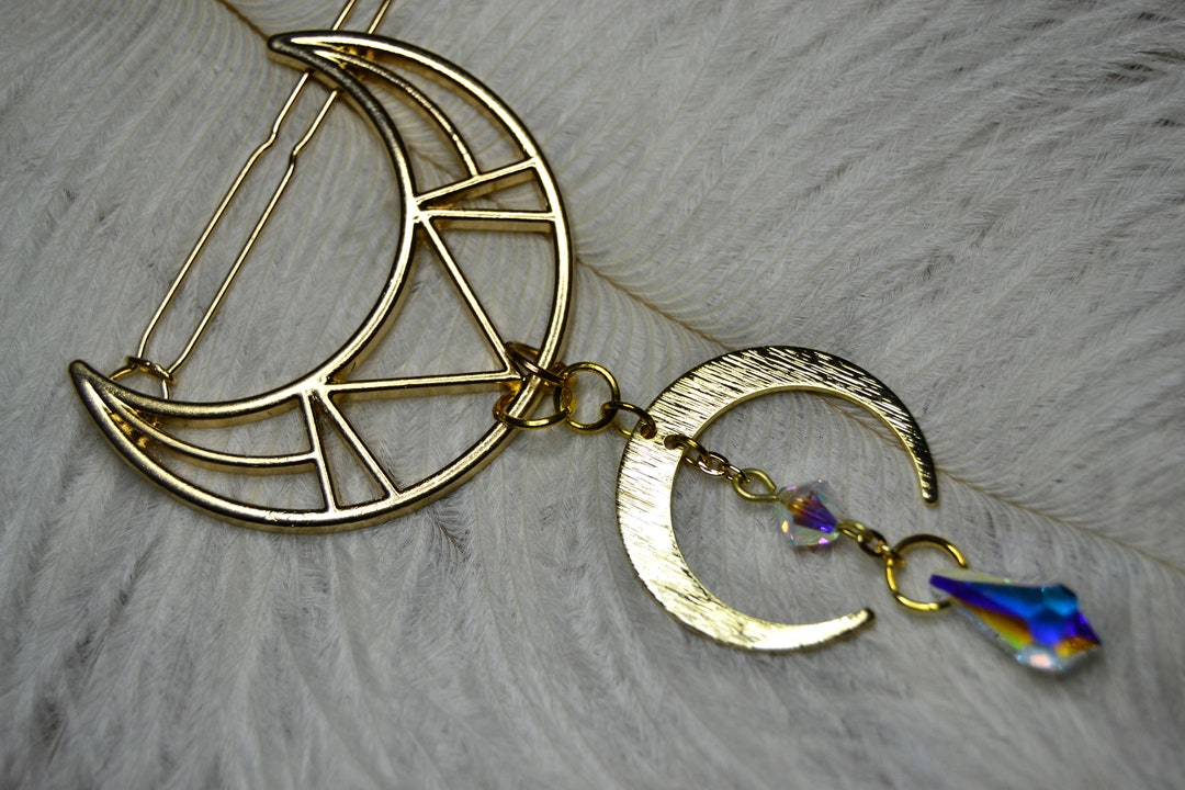 Gold Moon Hair Clip, Celestial Moon Clip, Crystal Moon Hair Clip, AB ...