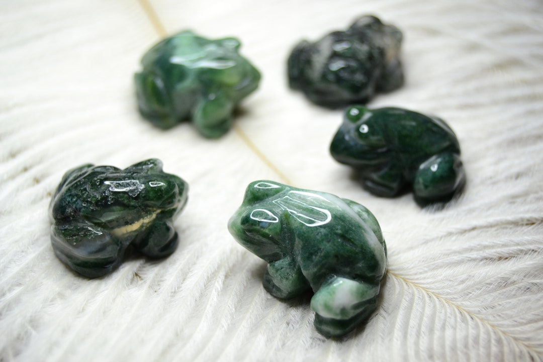 Small Moss Agate Frog, Crystal Frog Carving, Moss Agate Animal ...