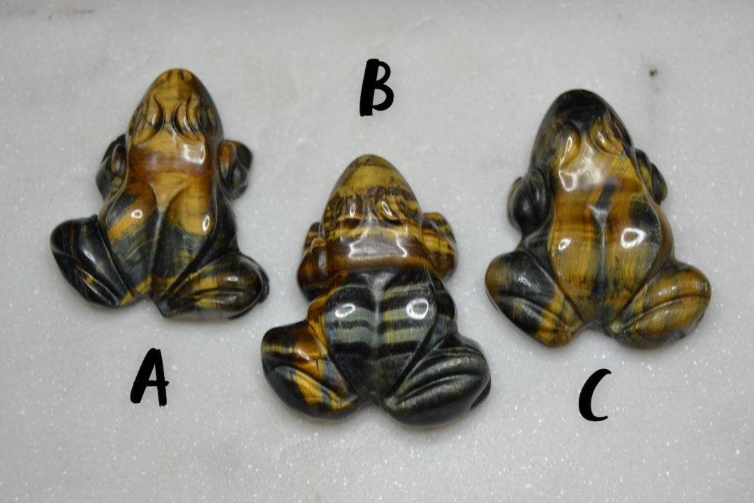 Small Gold Tigers Eye Frog, Blue Tigers Eye Frogs, Crystal Frog Carving ...