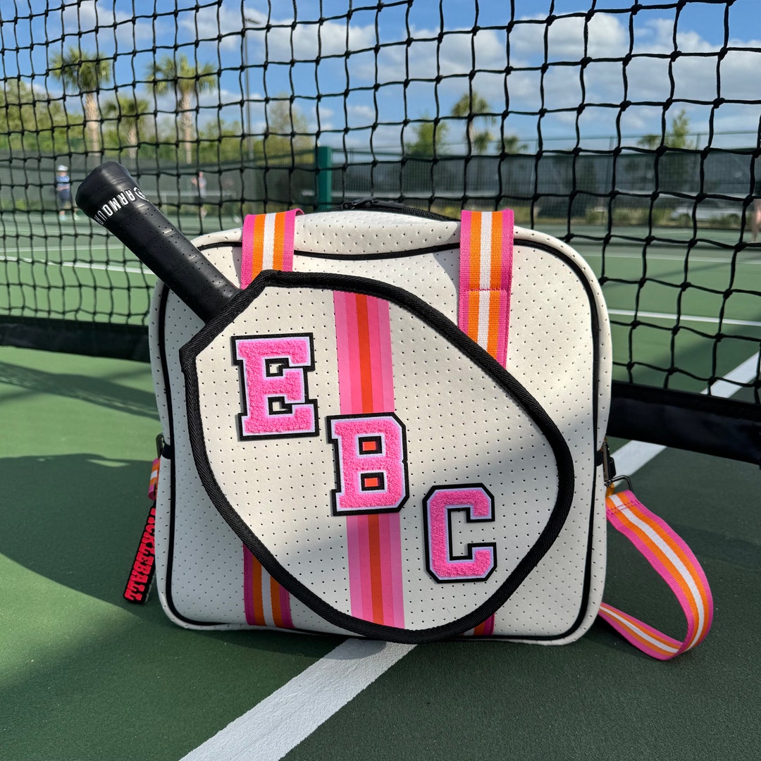 Pink Striped Pickleball Bag With Custom Monogram - Etsy