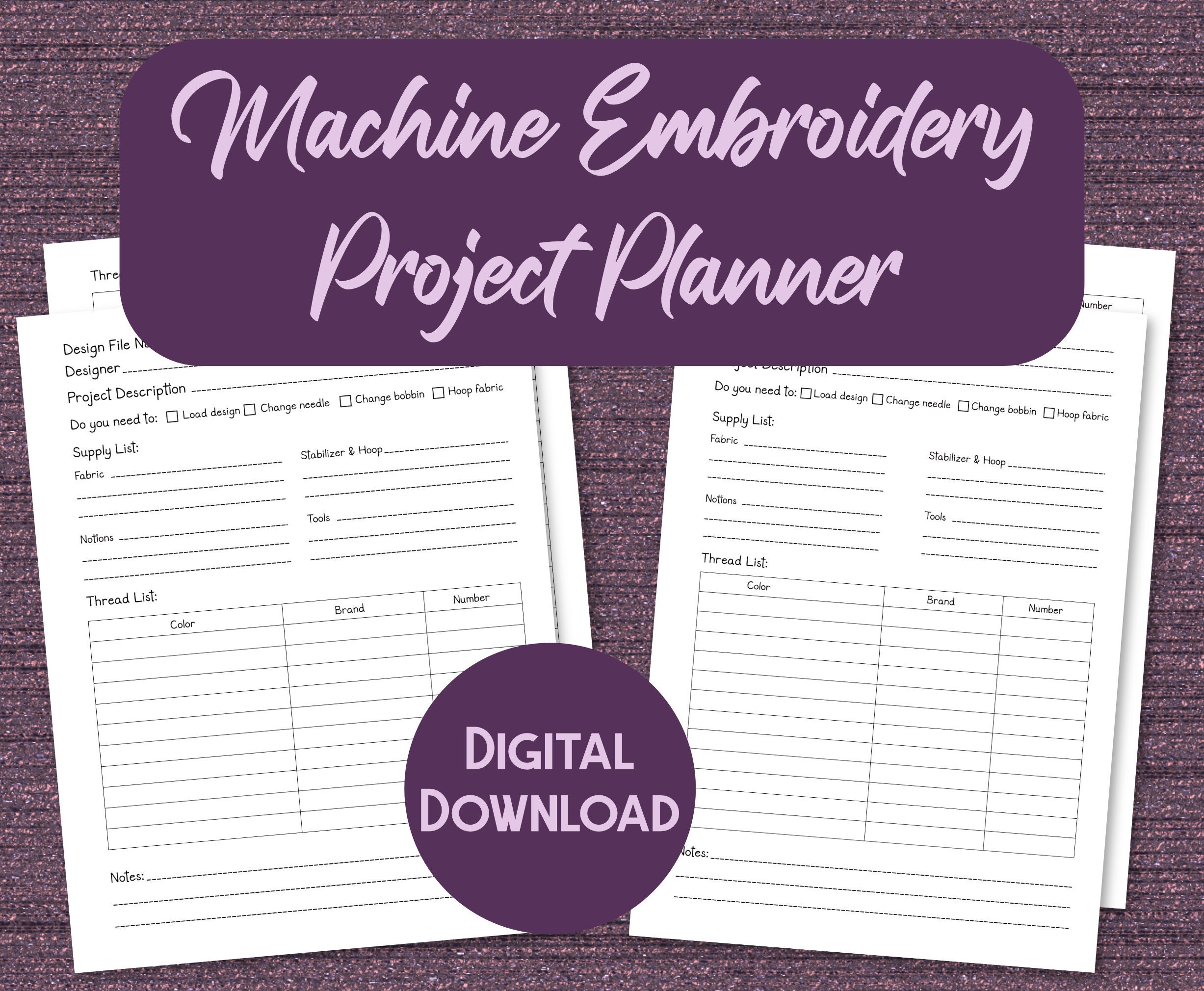 Printable Machine Embroidery Project Planner Pages in US Letter and A4 ...