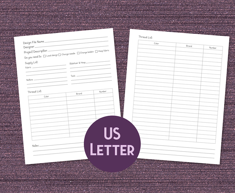 Printable Machine Embroidery Project Planner Pages in US Letter and A4 ...
