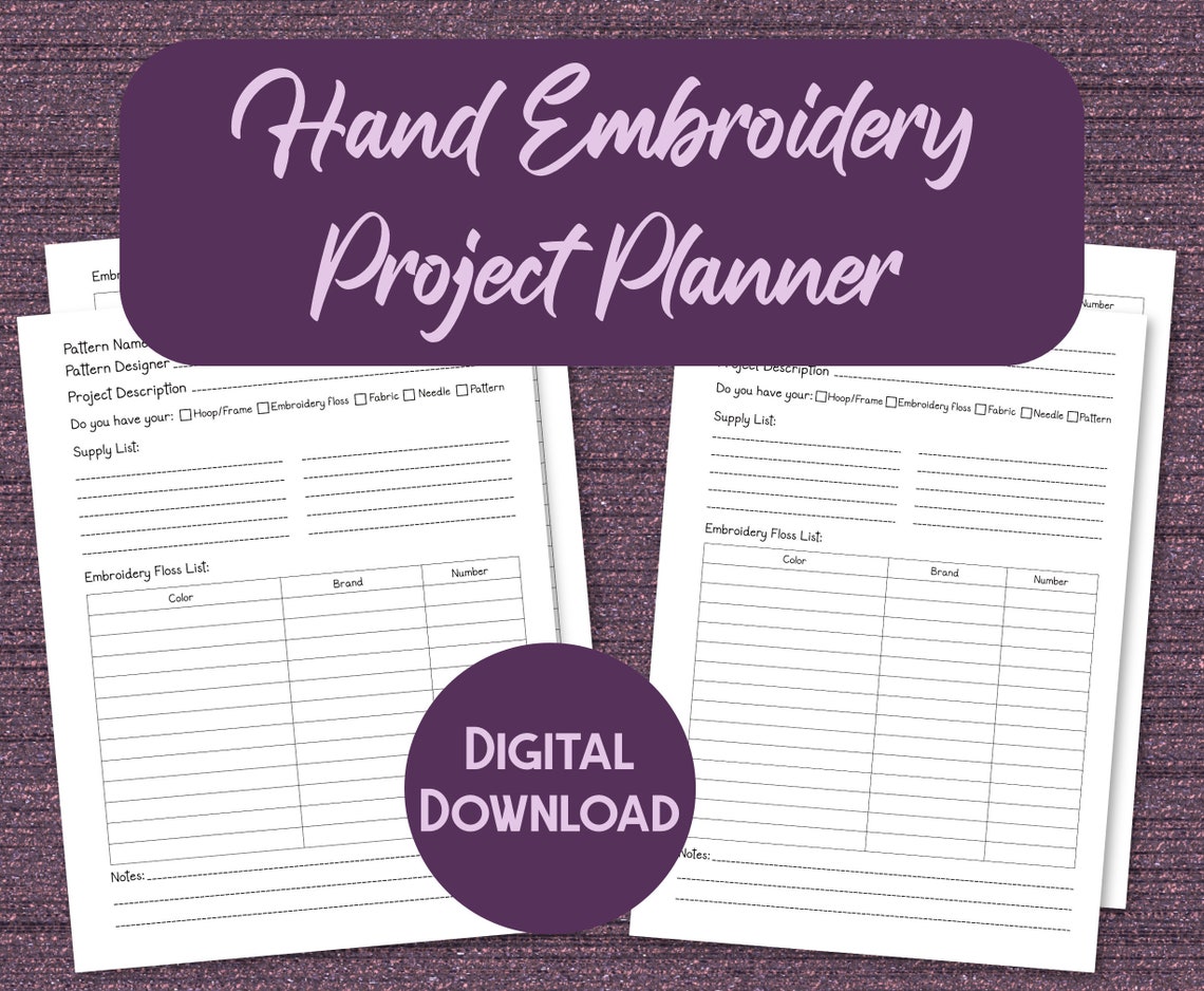 Printable Hand Embroidery Project Planner Pages in US Letter and A4 ...