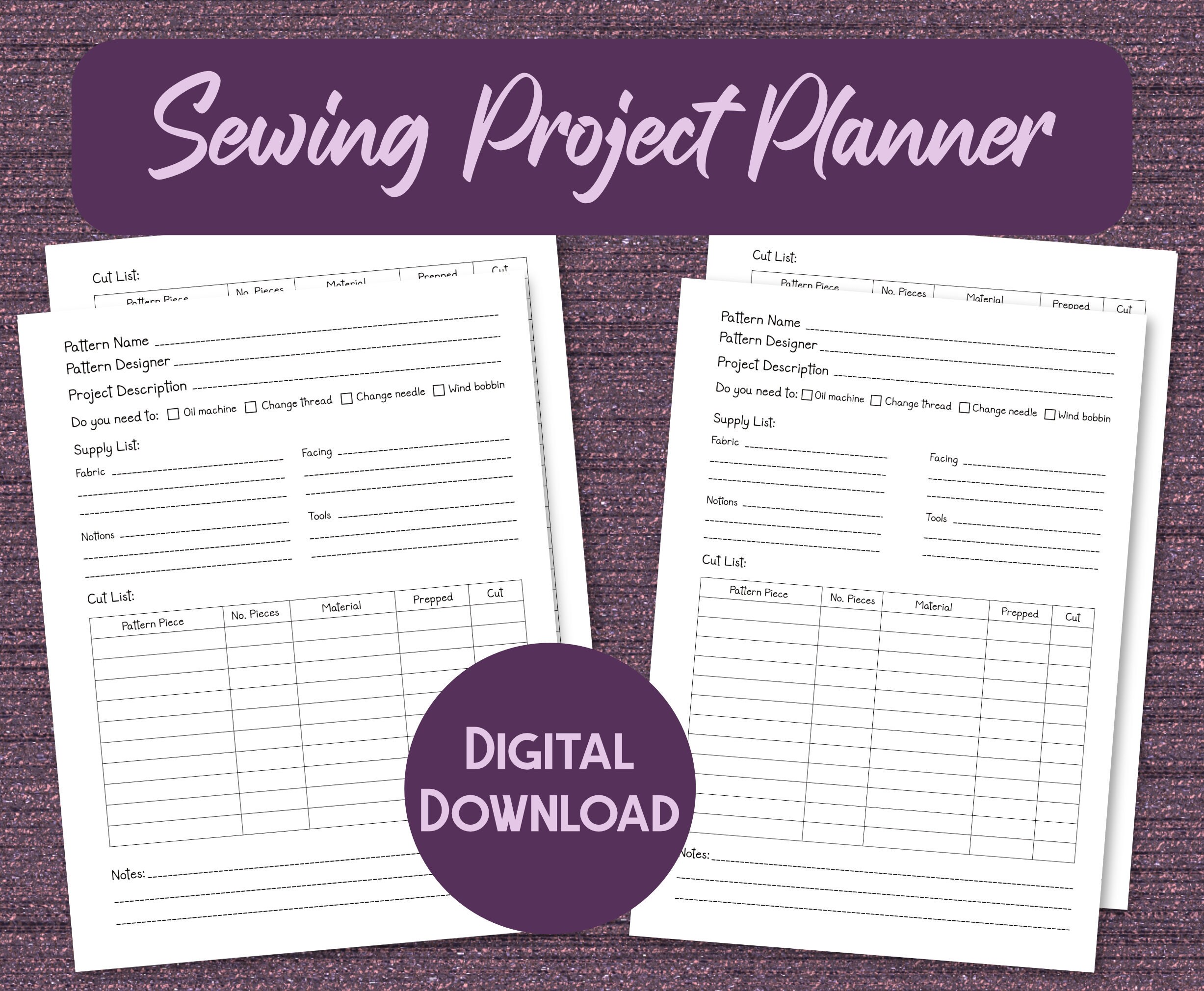 Printable Sewing Project Planner Pages in US Letter and A4 Sizes - Etsy