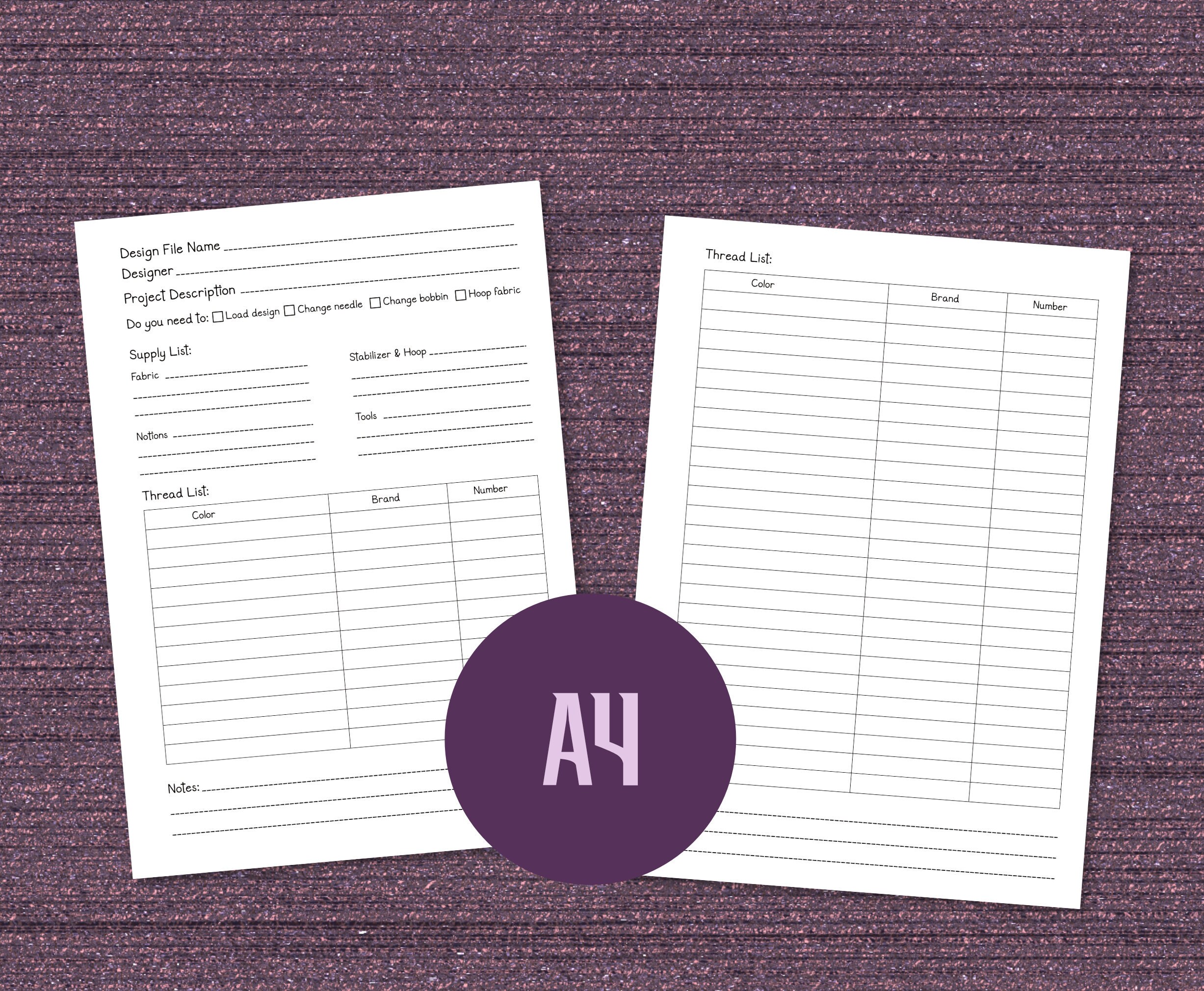 Printable Machine Embroidery Project Planner Pages in US Letter and A4 ...