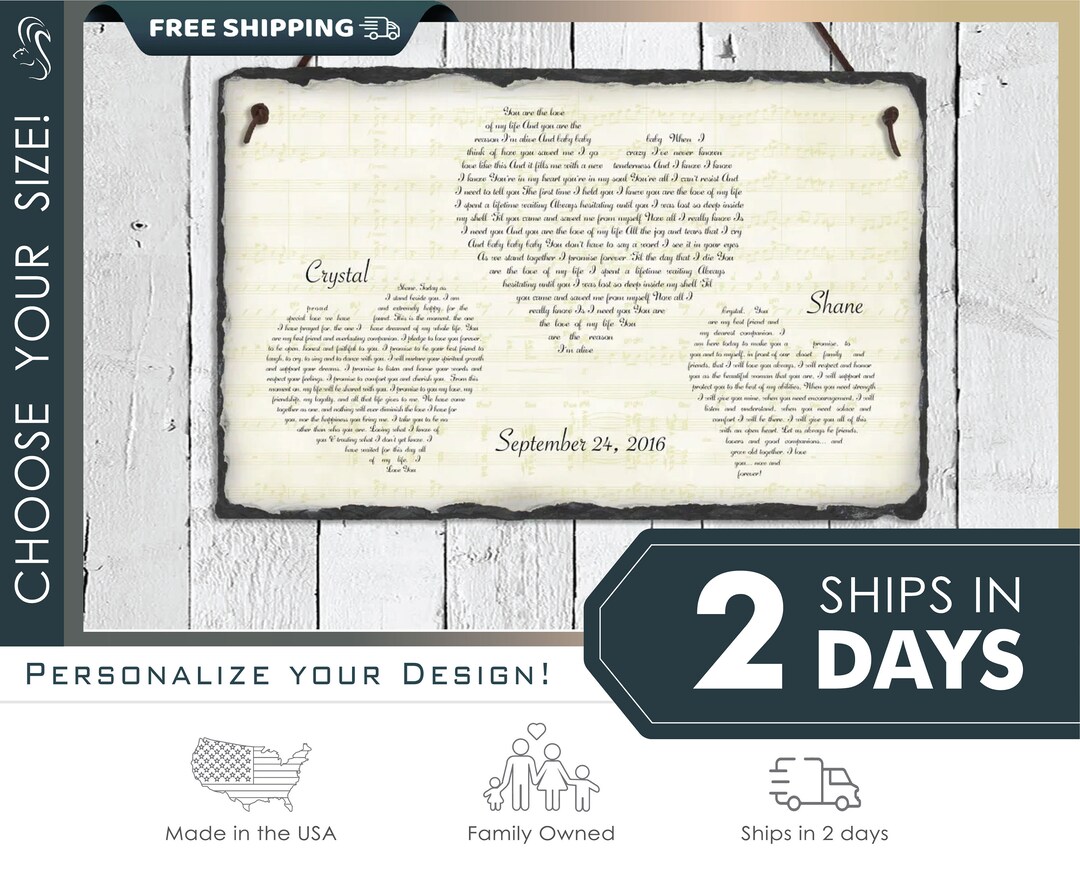 Custom Lyric Art Wedding Song Lyrics First Dance Keepsake - Etsy