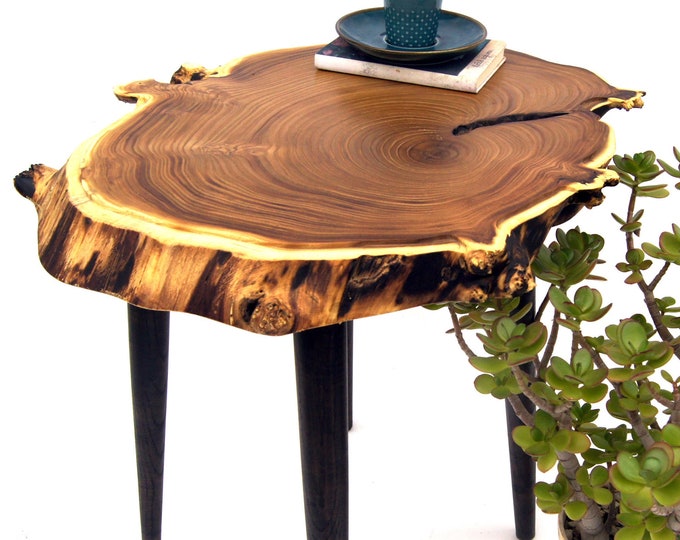Personalized Live Edge Wood Slab Coffee Side Table Wild Olive Wood ...