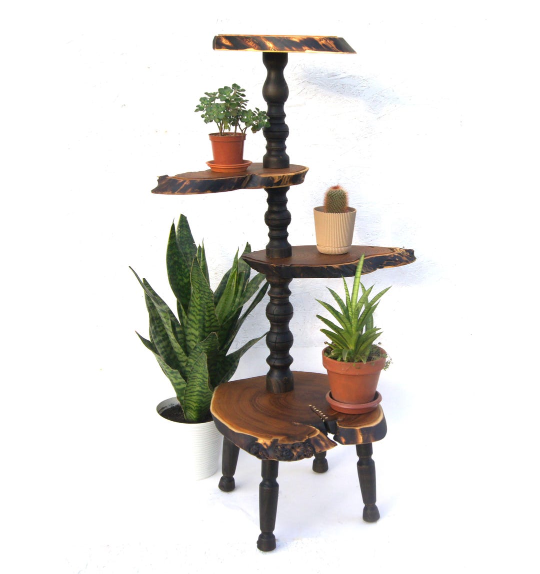 Tall 4-tier Wooden Plant Stand Indoor, Large Tree Stumps Planter Stand ...