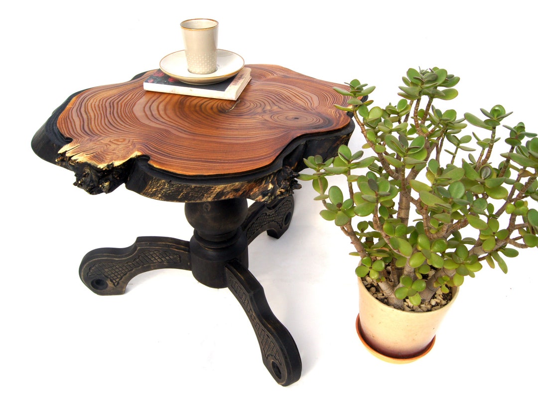 Three Legged Wood Slab Coffee Table Live Edge Table With Unique ...
