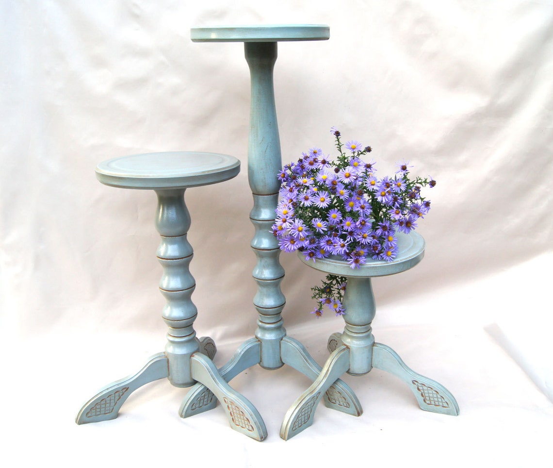 Wooden Plant Stand Indoor Pedestal Fern Stand Turquoise Wood - Etsy
