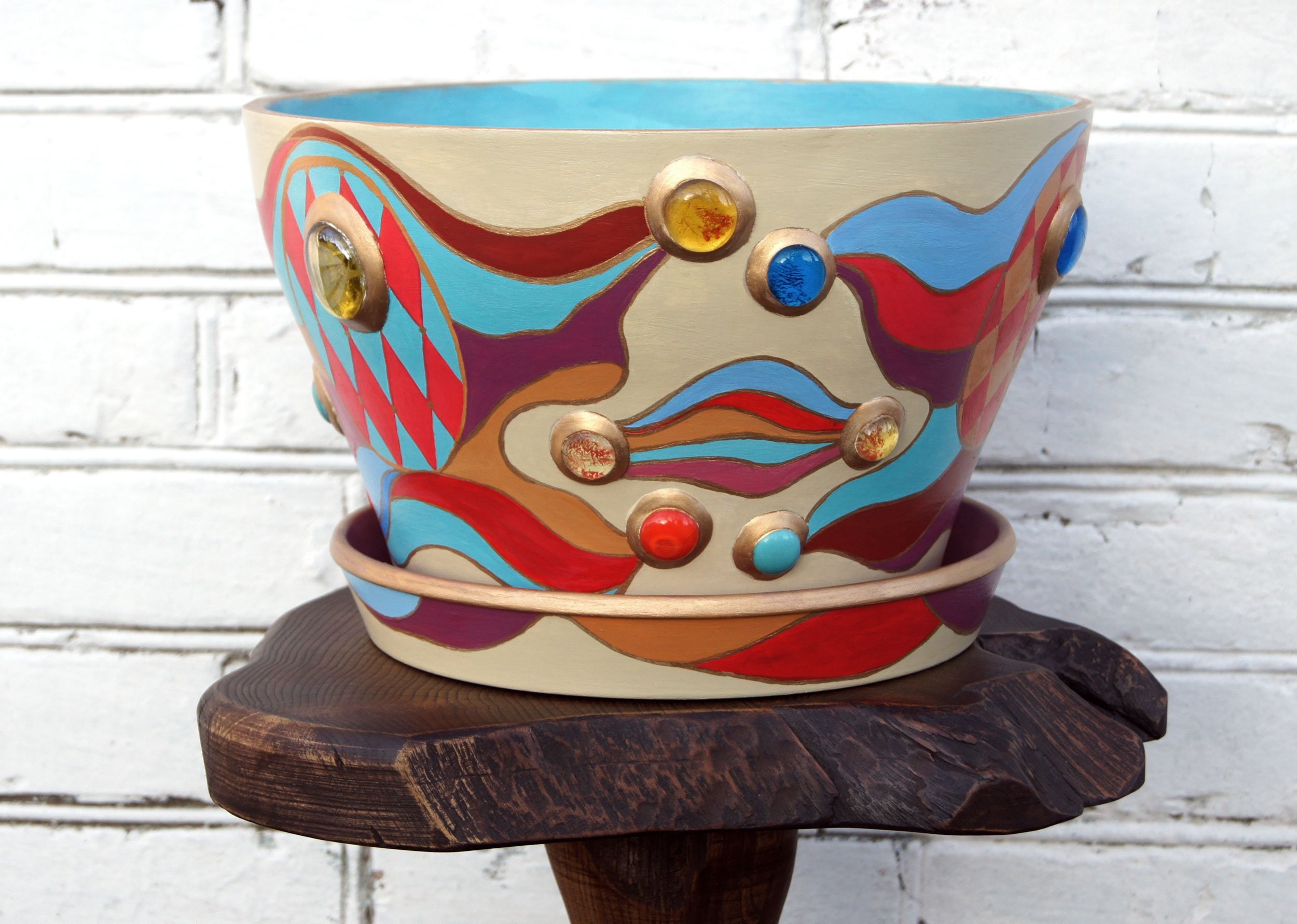 Large hand painted ceramic plant pot indoor Bright ornament | Etsy