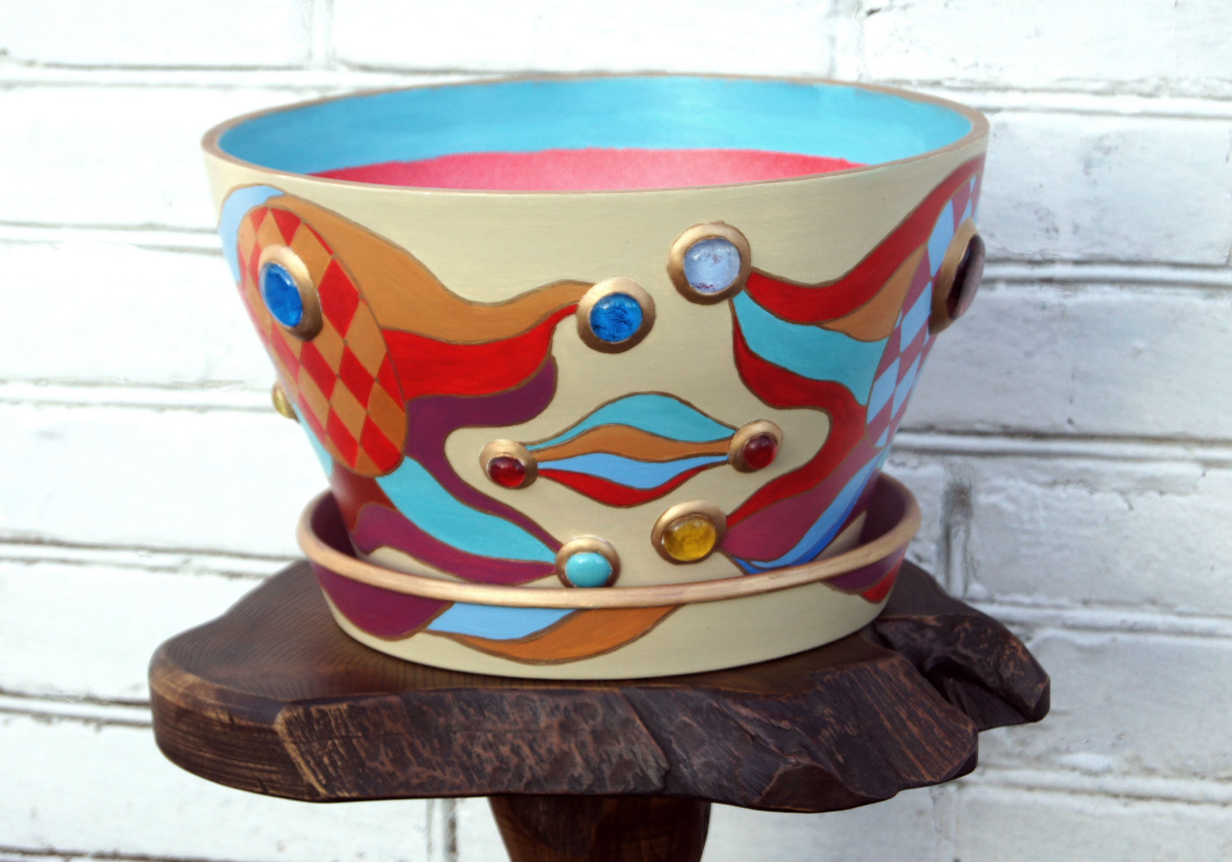 Large hand painted ceramic plant pot indoor Bright ornament | Etsy