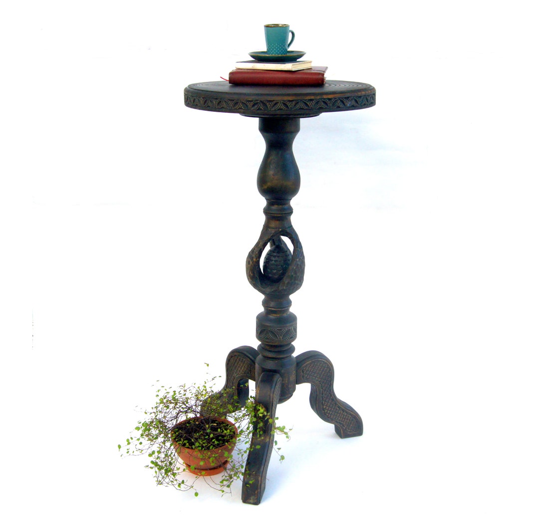 Tall Wooden Table Wth Unique Pedestal Carved Leg Large Column Entryway ...