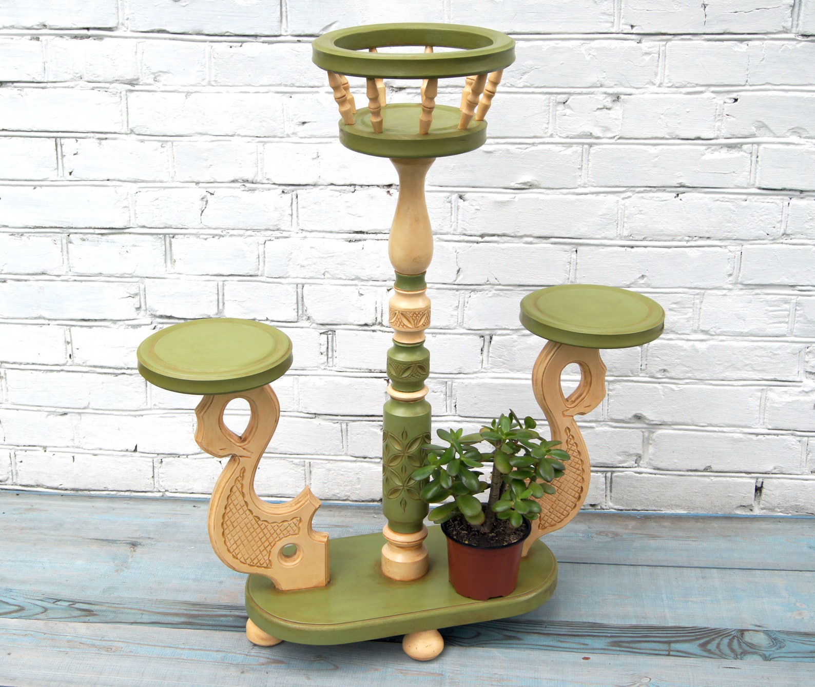 Large wood plant stand for 3 pots 2 Tier pedestal stand for | Etsy