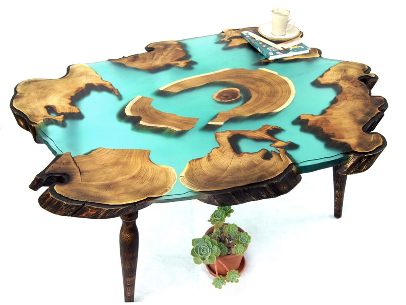 Live Edge Wood Slab Dining Table Epoxy Resin Dining Table | Etsy