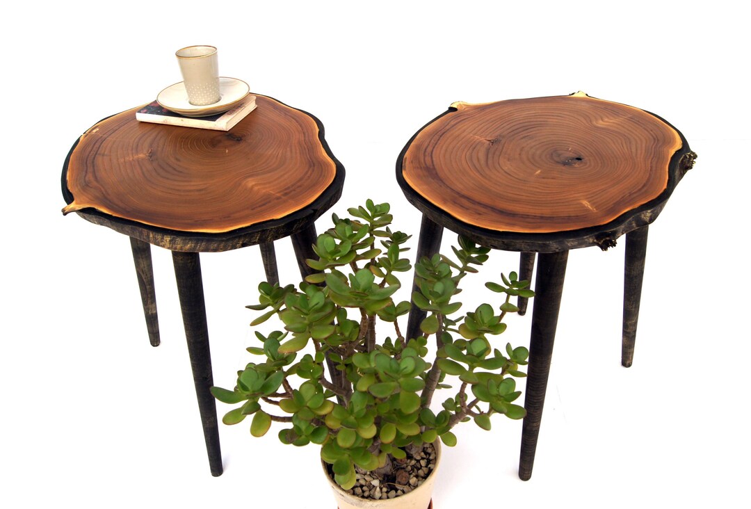 Pair Rounded Wooden Coffee Tables Set of 2 Personalized Side Table Tree ...