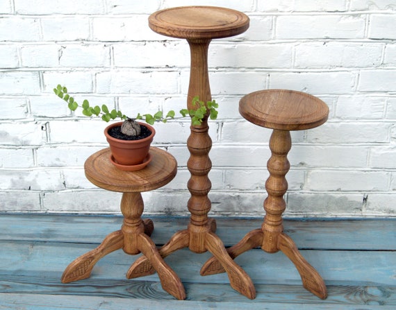 Tall oak plant table store