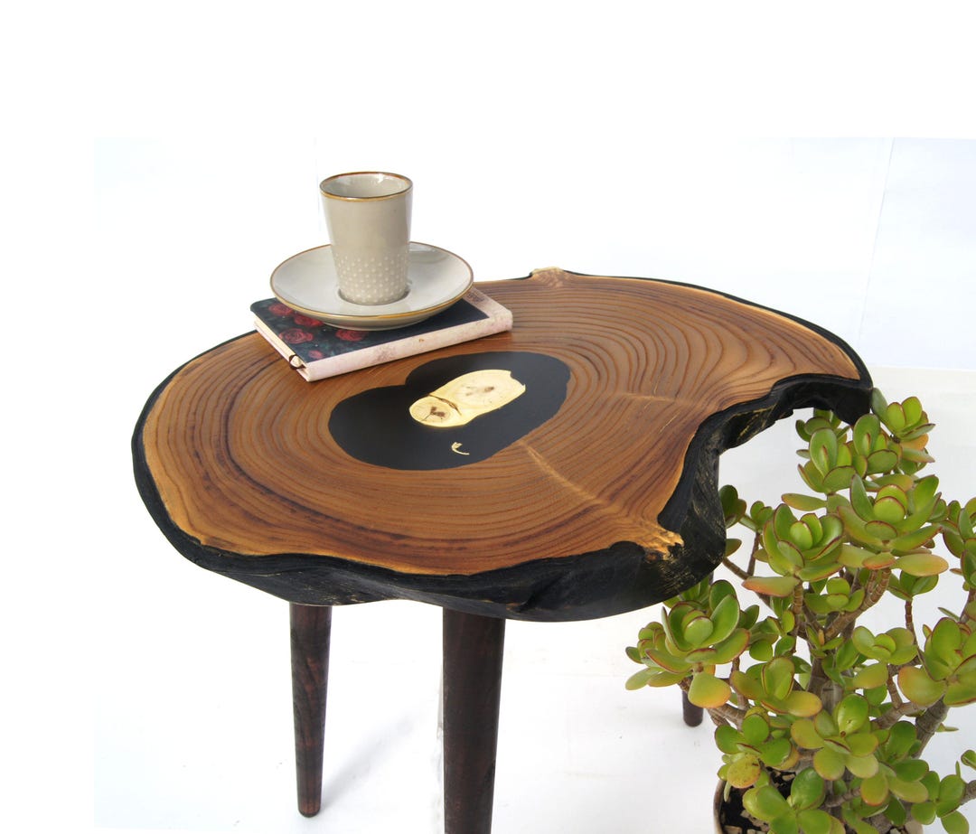 Small Live Edge Wood Slab End Table, Personalized Coffee Side Table ...