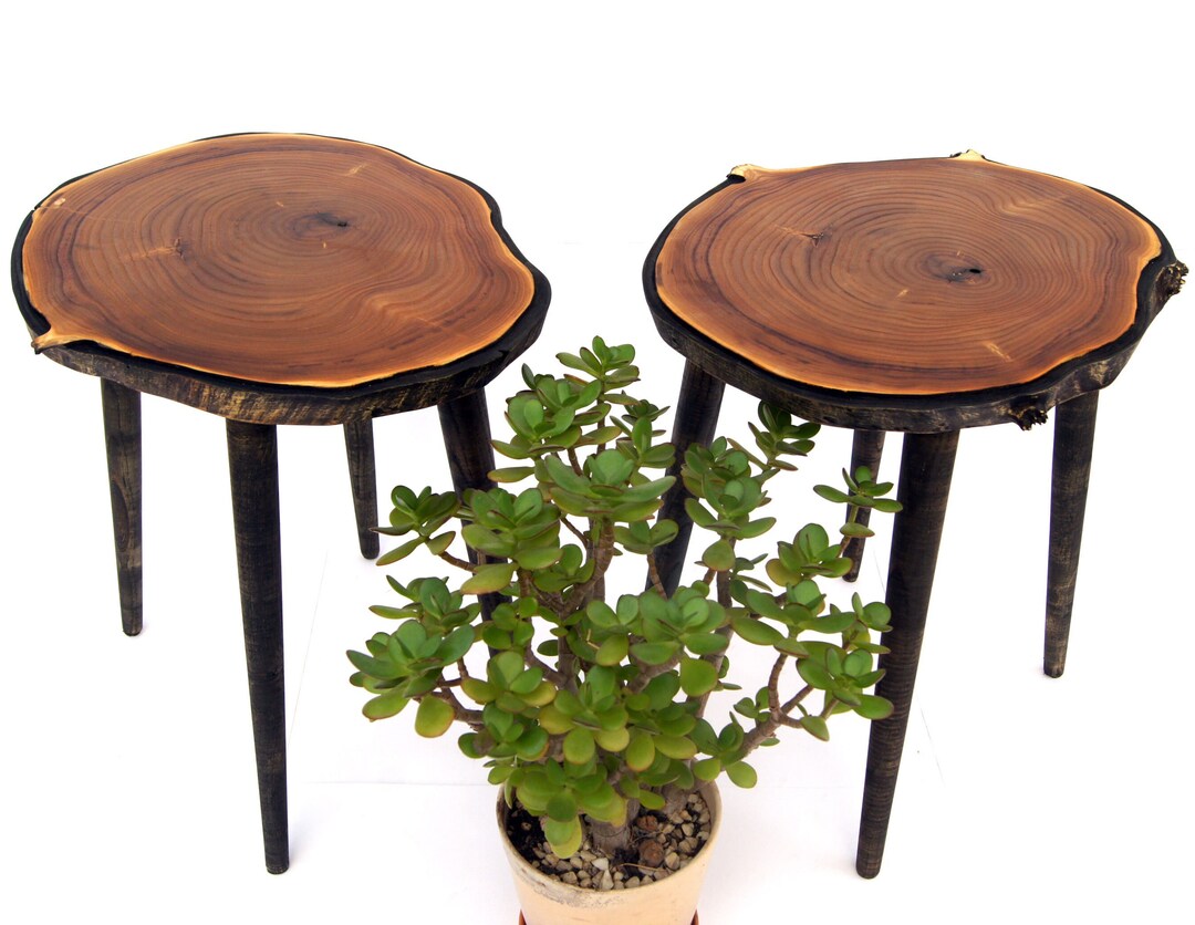Set of 2 Rounded Wooden Side Tables Pair Personalized Coffee Table Pair ...