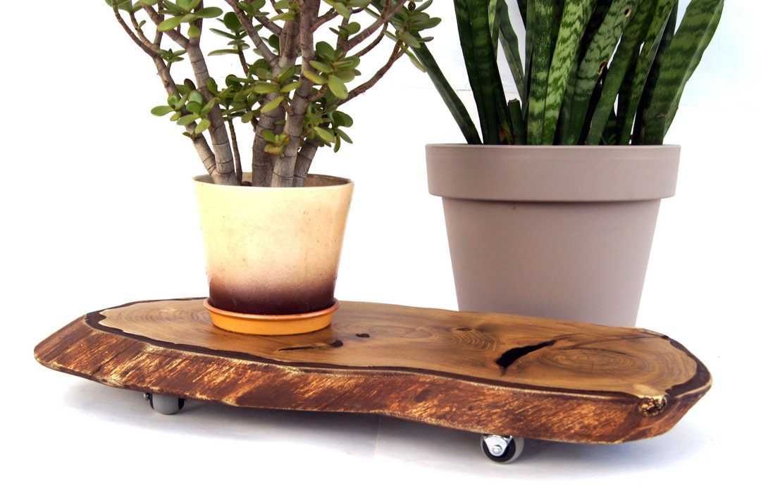 Solid Wooden Planter Stand With Wheels Large Wood Display Stand for ...