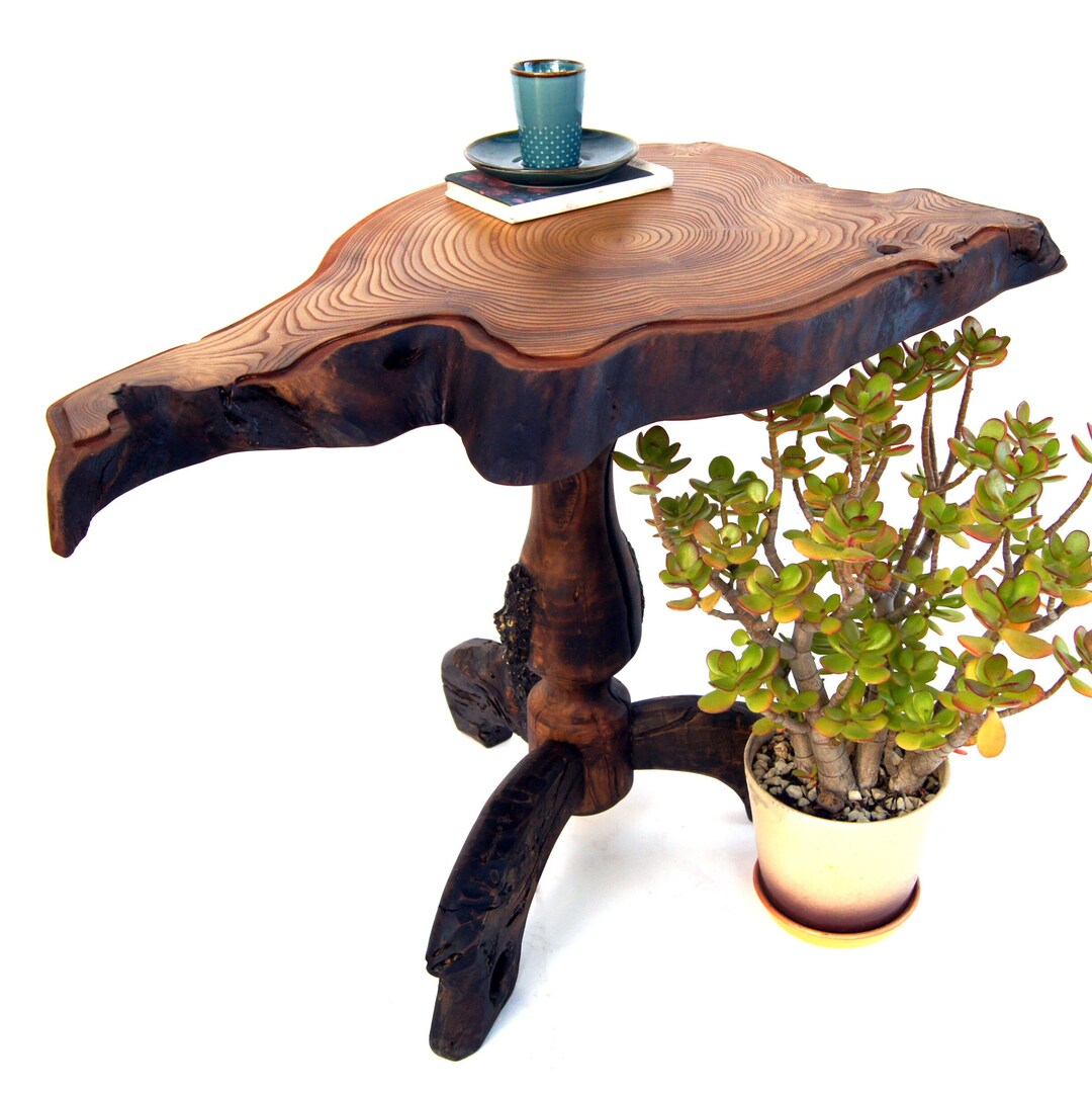 Large Live Edge Wood Slab Coffee Table With Unique Pedestal Leg Accent ...