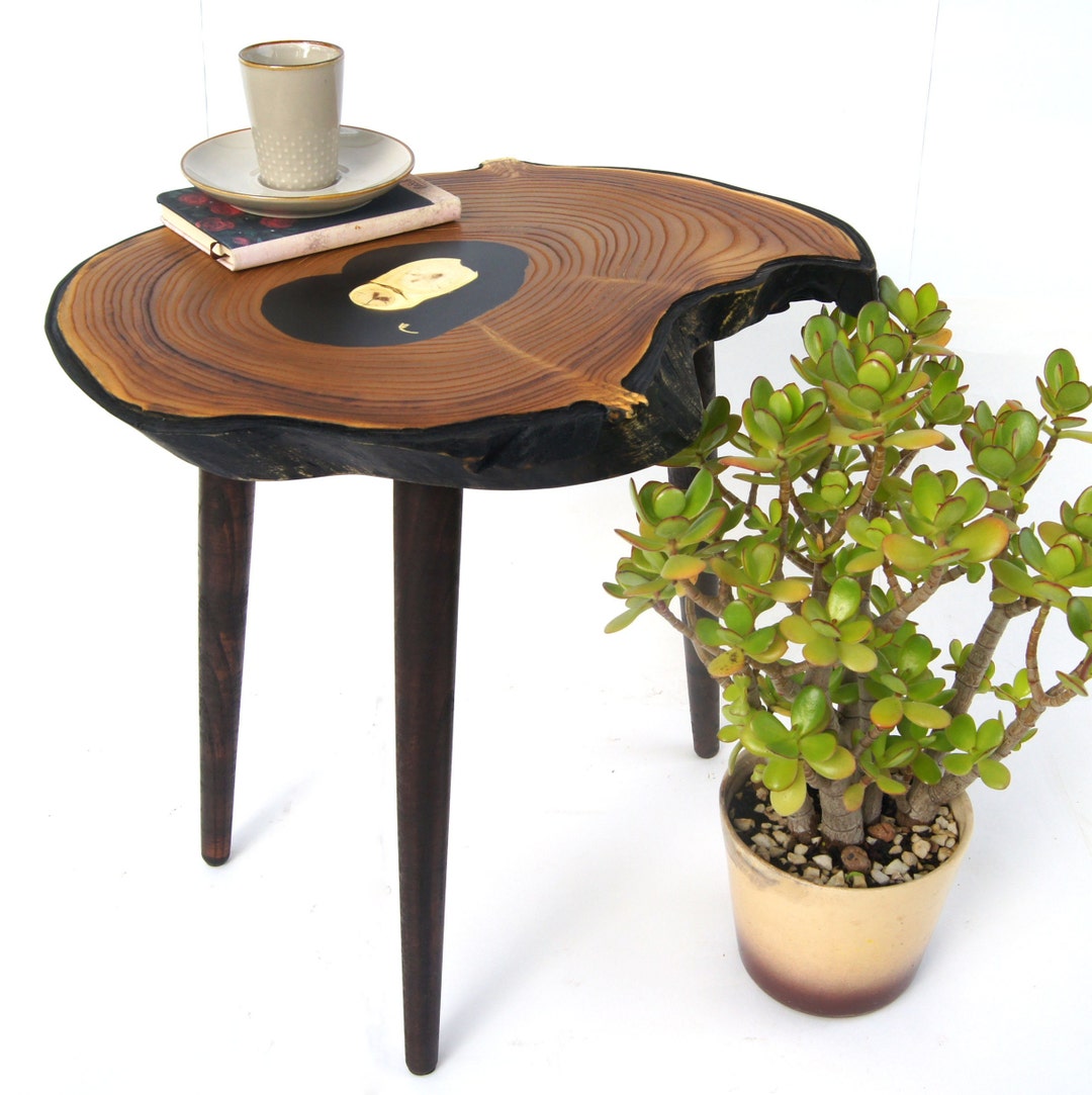 Small Personalized Coffee Side Table, Live Edge Wood Slab End Table ...