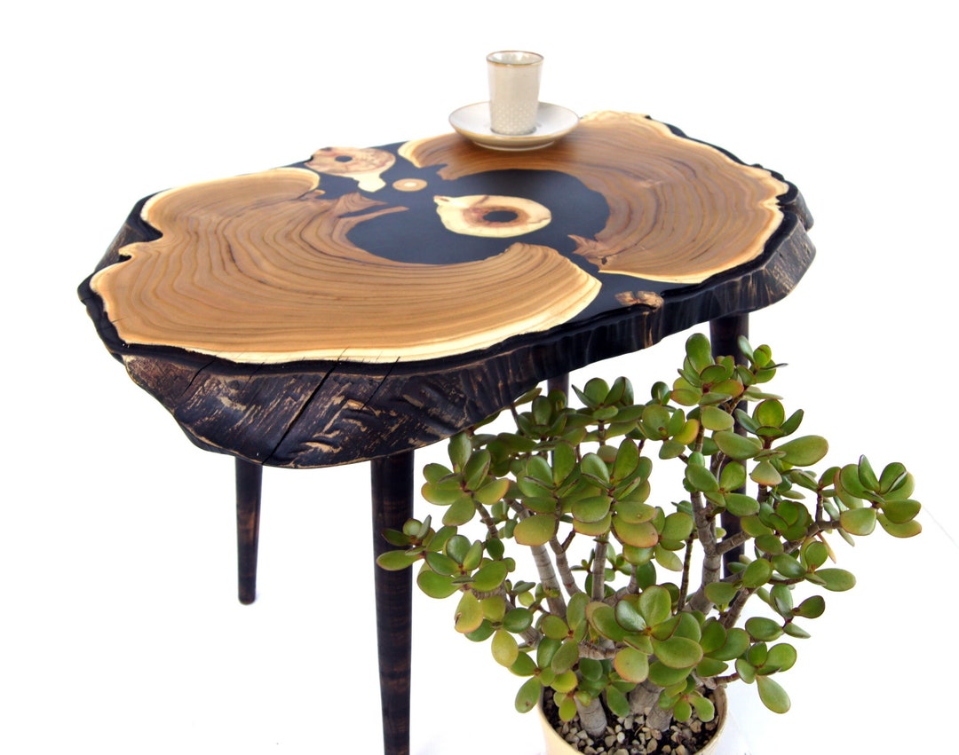 Personalized Wild Olive Coffee Table Live Edge Wood Slab Side End Table ...