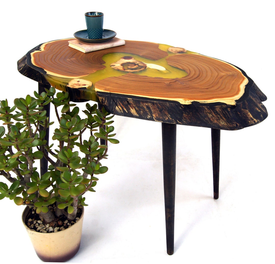 Large Personalized Live Edge Wood Slab Computer Desk W Bright Yellow ...