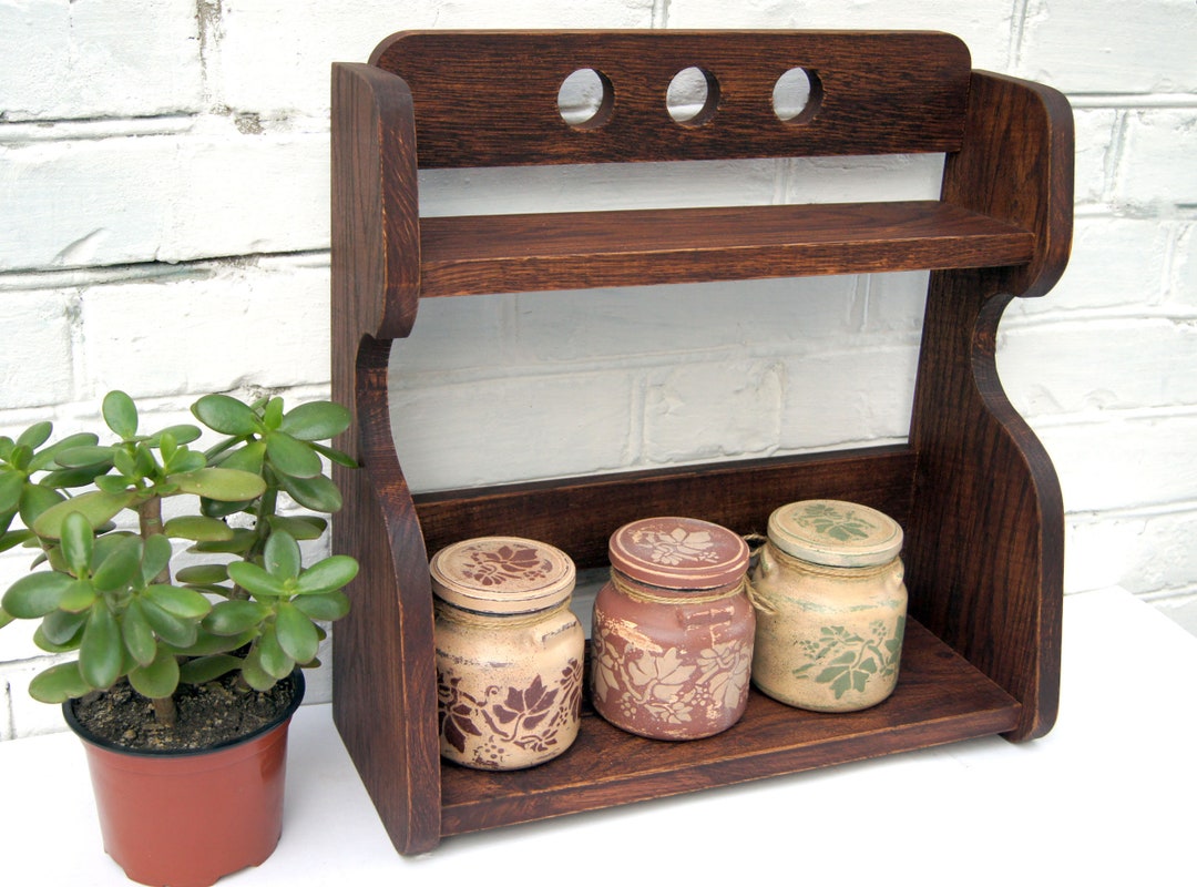 Solid Oak Wood Wall Shelf, Wall Mounted Spicy Shelf, Country Kitchen ...