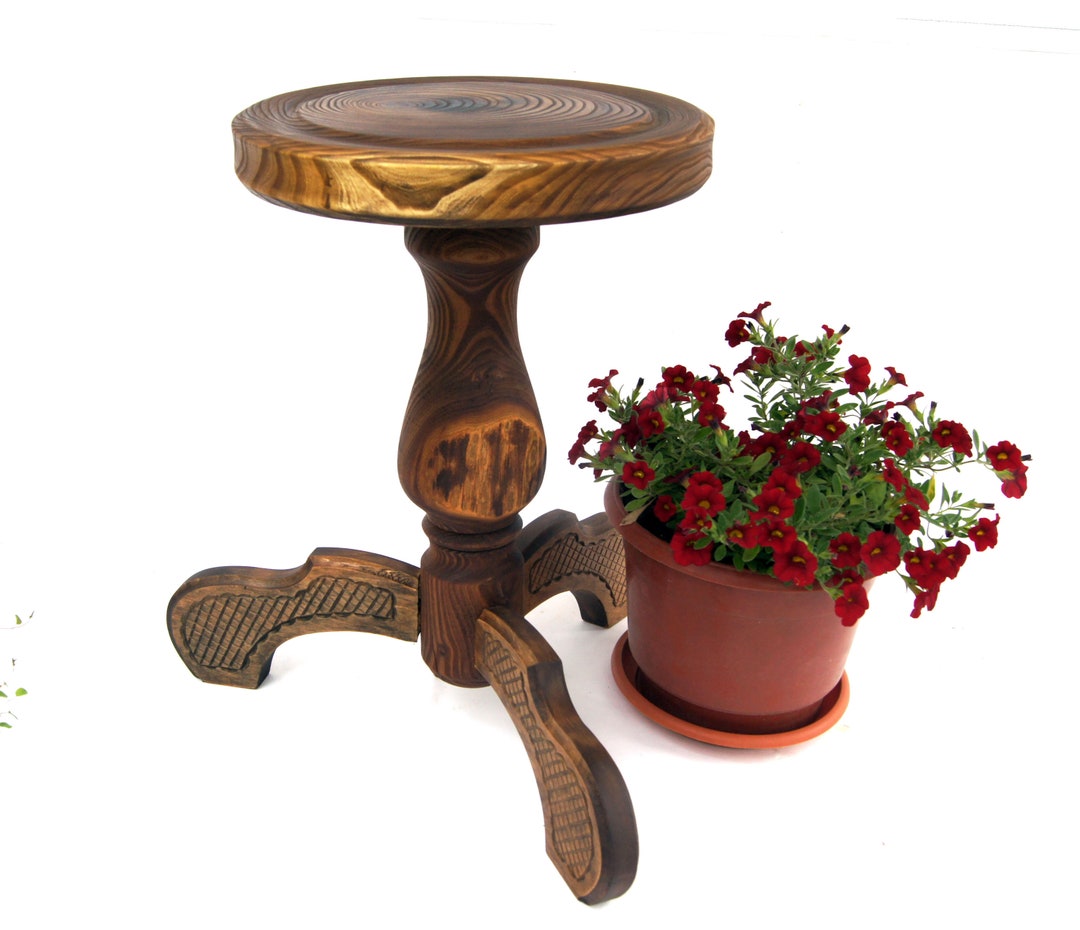 Tall Carved Wood Plant Stand, Wooden Planter Stand Indoor, Large Round ...