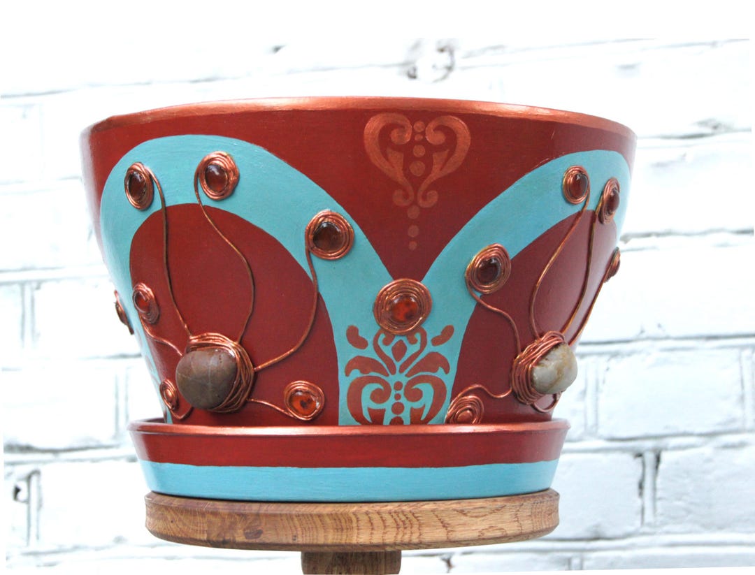 Large Hand-painted Ceramic Plant Pot Indoor, Planter W Drainage Hole ...