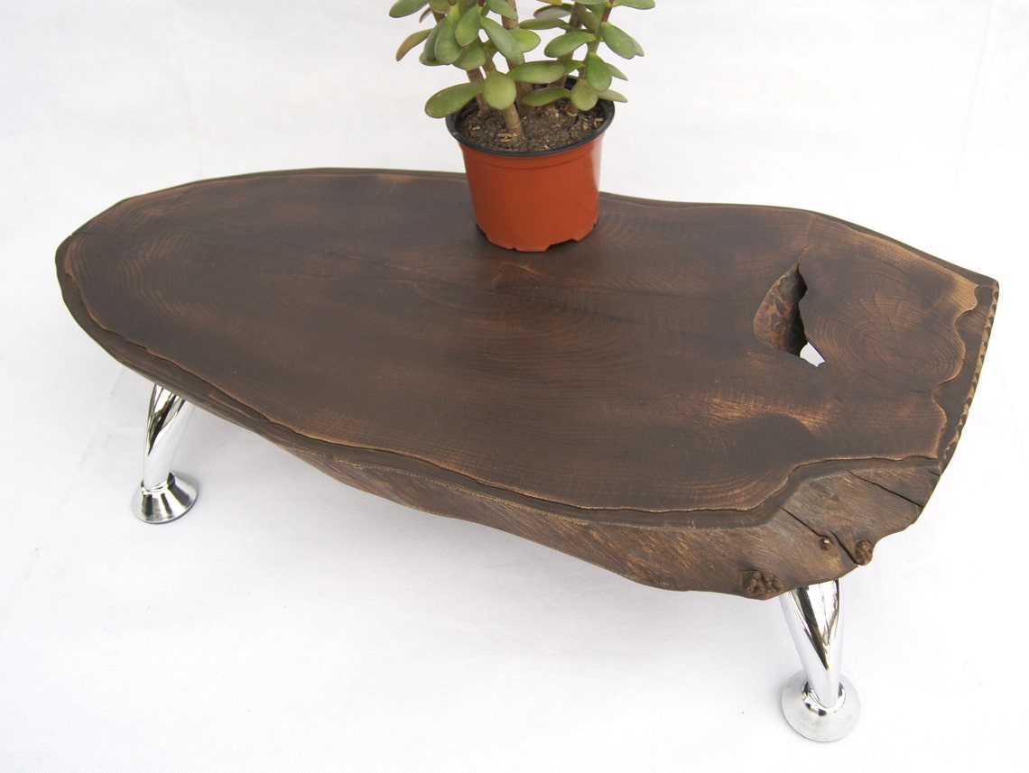 Large Wooden Planter Stand With Metal Legs Live Edge Wood Slab - Etsy