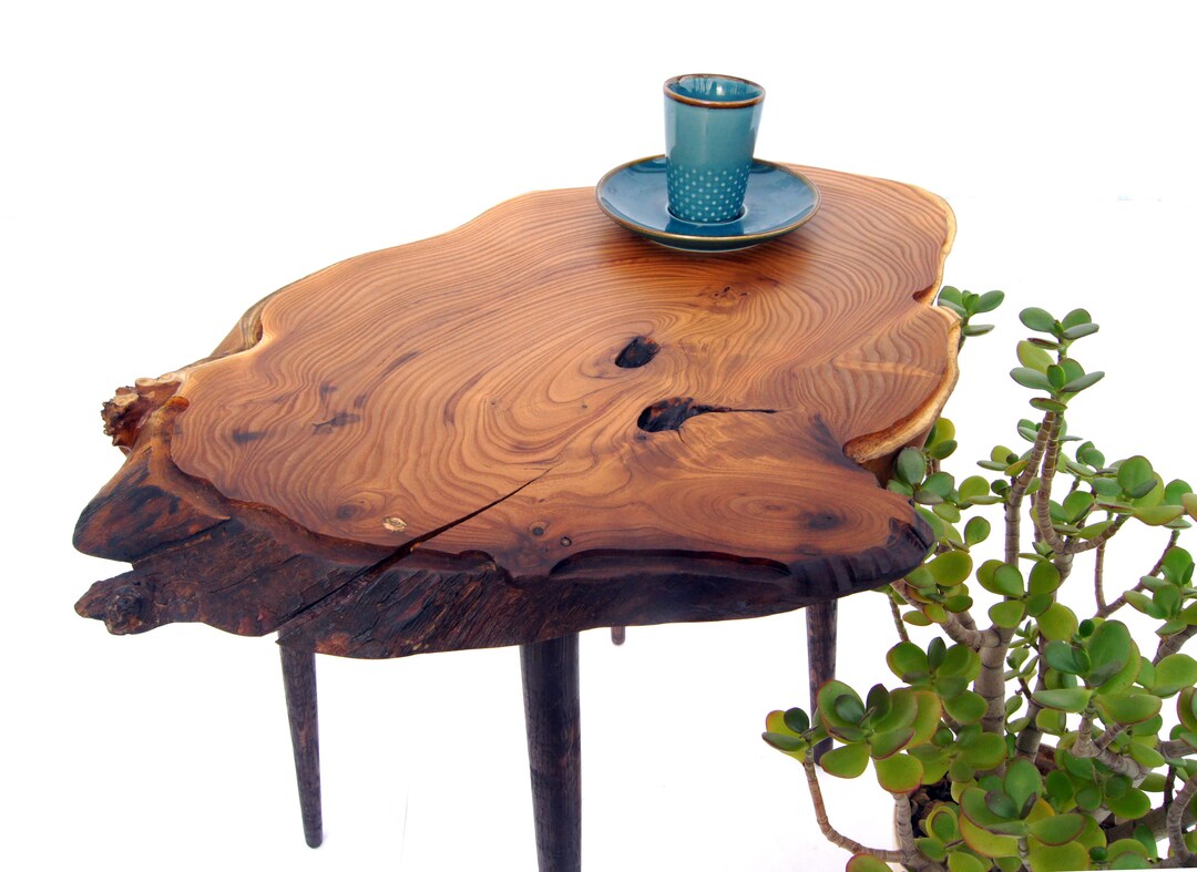 Personalized Live Edge Wood Side Table Unusual Wild Olive Wood Slab ...