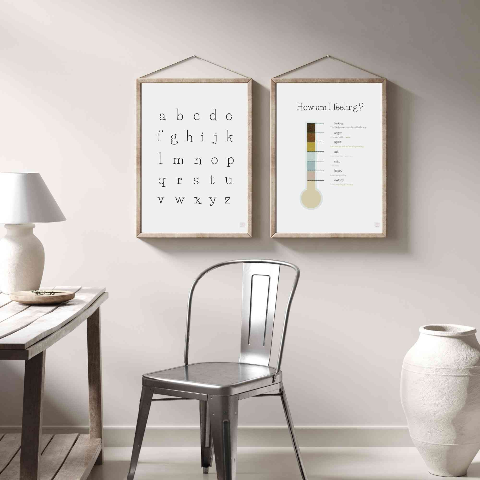 Alphabet Chart Print, Feelings Chart, Whimsical Kids Wall Decor Set of ...