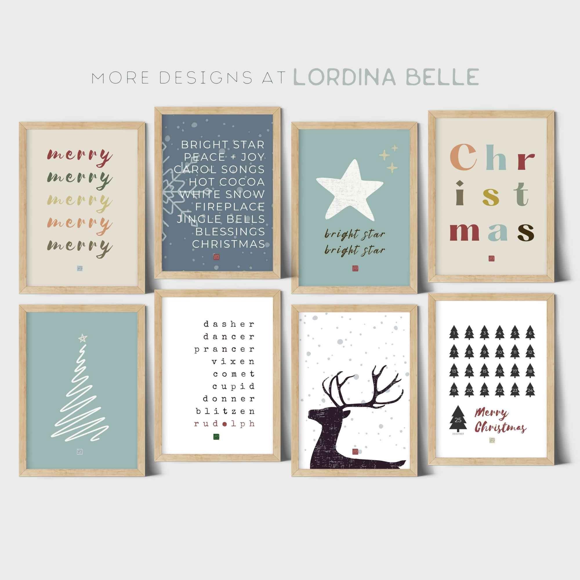 Boho Christmas Decor, 8 Christmas Printables, Mid Century Modern ...