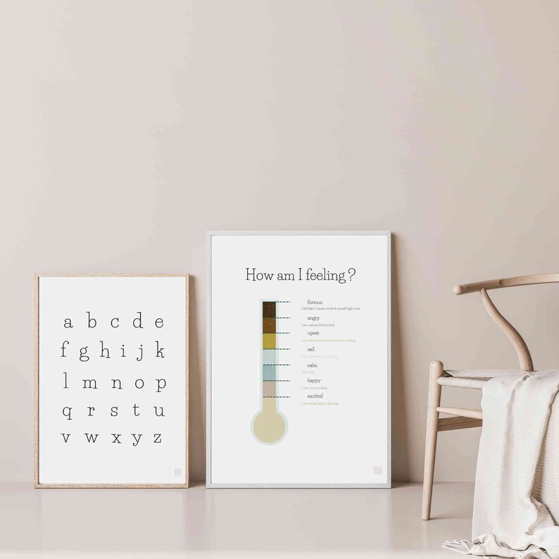Alphabet Chart Print, Feelings Chart, Whimsical Kids Wall Decor Set of ...