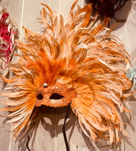 Orange Feather Mask Masquerade